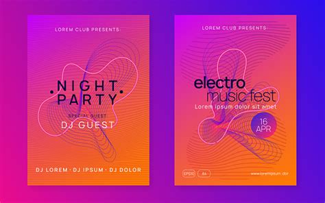 네온 클럽 전단지 전기 댄스 음악입니다 트랜스 파티 Dj 전자 사운드 페스트 테크노 이벤트 포스터 Dj에 대한 스톡 벡터 아트