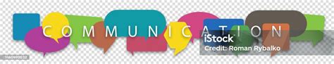 인간 의사 소통의 개념 다채로운 대화 형 말풍선으로 단어 의사 소통 메시지 질문의 개념입니다 투명한 배경에 그림입니다 Brand