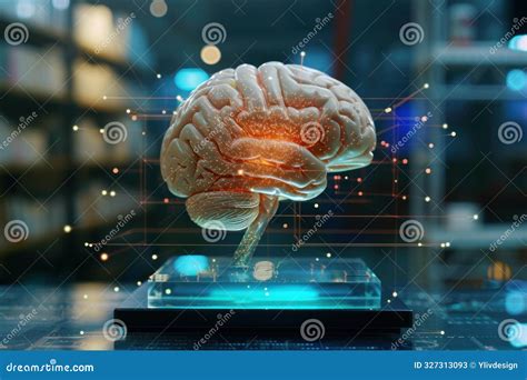 Digital Illustration of a Human Brain with Glowing Neural Connections on a High-tech Interface ...
