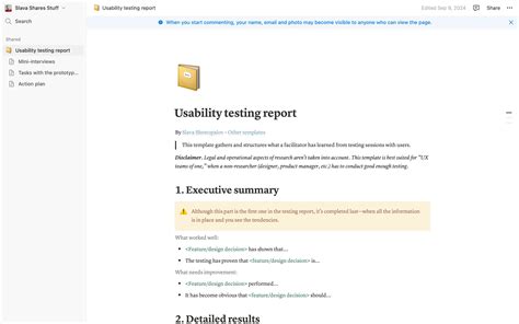 Usability Testing Report Notion Template Fountn