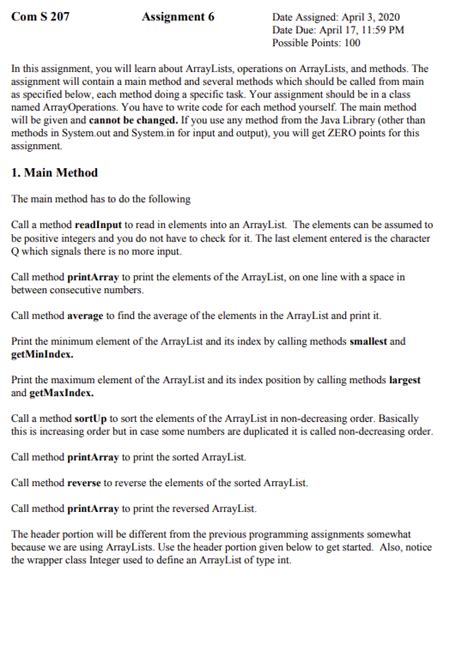 Solved Com S 207 Assignment 6 Date Assigned April 3 2020