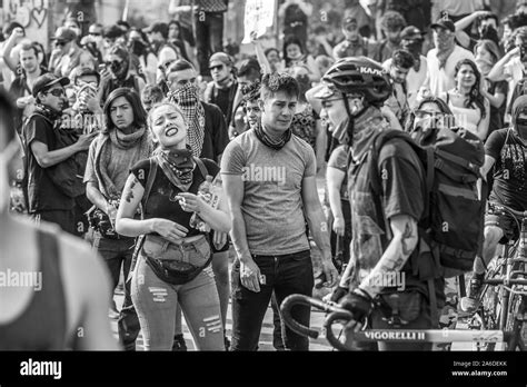 Santiago De Chile Chile 23 10 2019 People Crowds Protesting At