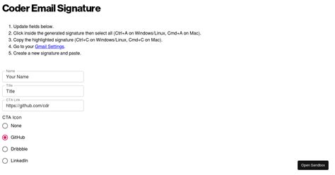 Email Signature Codesandbox