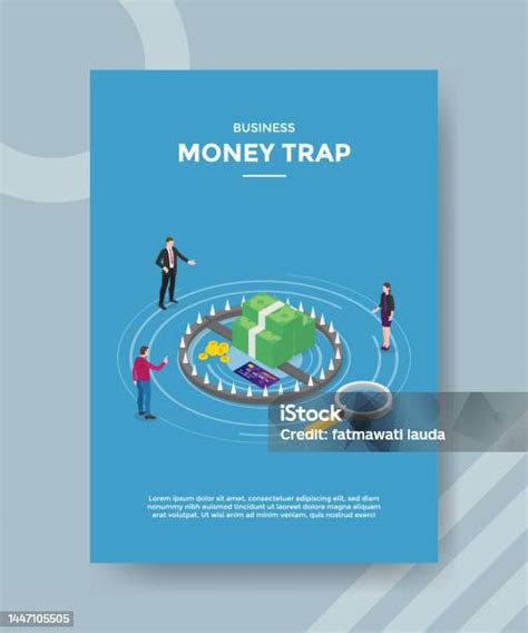 템플릿 전단지와 인쇄 배너 표지 책 책 현대 평면 스타일 벡터 디자인에 서 있는 사람들 주위에 비즈니스 돈 함정 3차원 형태에