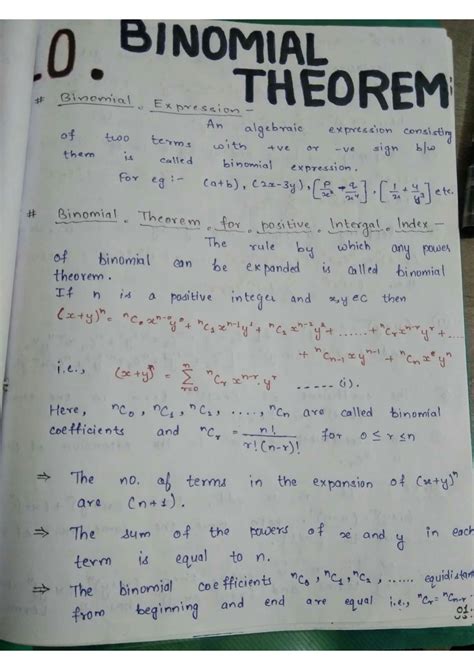 SOLUTION Binomial Theorem Handwritten Notes Studypool