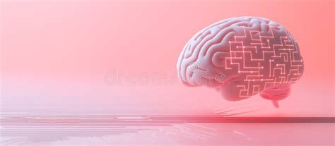 Abstract Brain Visualization With Digital Circuits In A Soft Pink Environment Stock Illustration