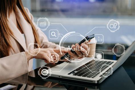 Agile Development Methodology Concept Business Hand Using Laptop And