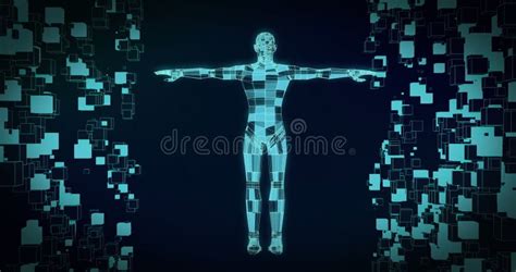 Animation Of Blue 3d Cuboid Body Shape Rotating Over Moving Cubes On