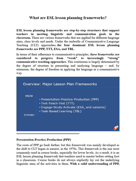 Esl Lesson Planning Frameworks Explained Pdf English As A Second Or Foreign Language