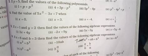 3 if p 5 find the values of the following polynomials i 1 p p2 ii