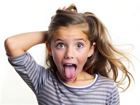 A girl making a teasing expression with her tongue out and hand on her head | Premium AI ...