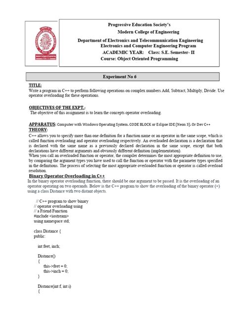 Lab 6 Binaryoperator Overloading Oop Pdf C Parameter Computer Programming