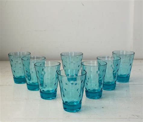 Vintage Turquoise Drinking Glasses Set Of 8 Hazel Ware Capri Etsy