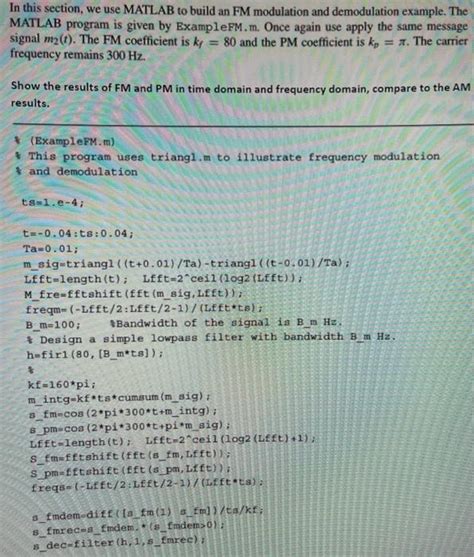 In This Section We Use MATLAB To Build An FM Chegg