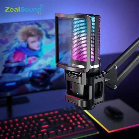 Zealsound Rgb Usb Gaming Microphone With Articulated Arm Condenser Mic