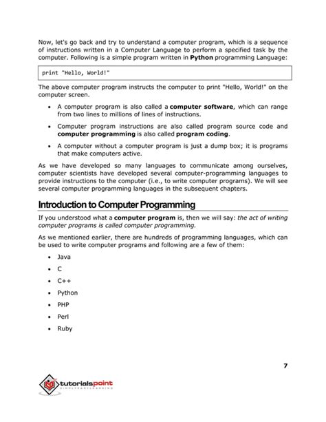 Computer Programming Tutorial Pdf