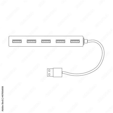 Rectangular USB Hub In Contour Design With Single Row USB Ports And Cable A Splitter For A