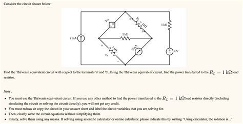 Solved Consider The Circuit Shown Below 1kÎ© 2ma Find The Thevenin