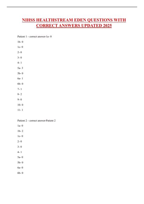 Nihss Healthstream Eden Questions With Correct Answers Updated 2025