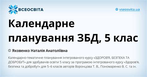 Календарне планування інтегрованого курсу Здоровя безпека та добробут 5 клас КТП Здоров