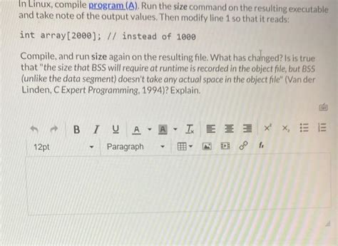 Solved In Linux Compile Program A Run The Size Command