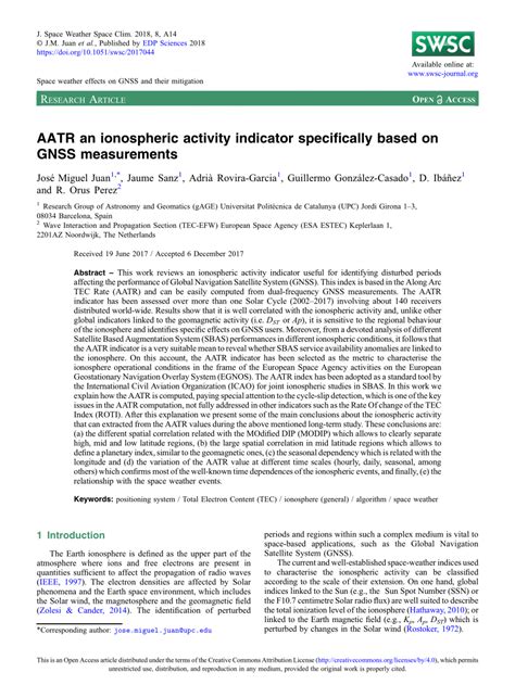 Pdf Aatr An Ionospheric Activity Indicator Specifically Based On Gnss Measurements