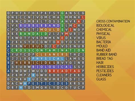 Cross Contamination Wordsearch
