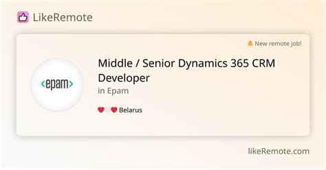 📩 Middle Senior Dynamics 365 Crm Developer At 🏢 Epam 📍remote Job In