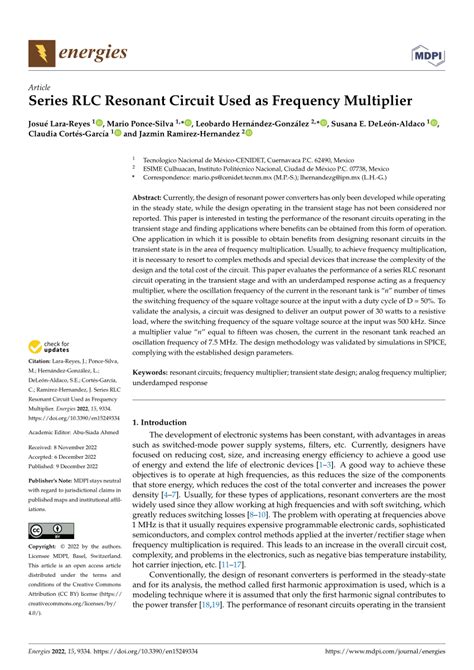 Pdf Series Rlc Resonant Circuit Used As Frequency Multiplier