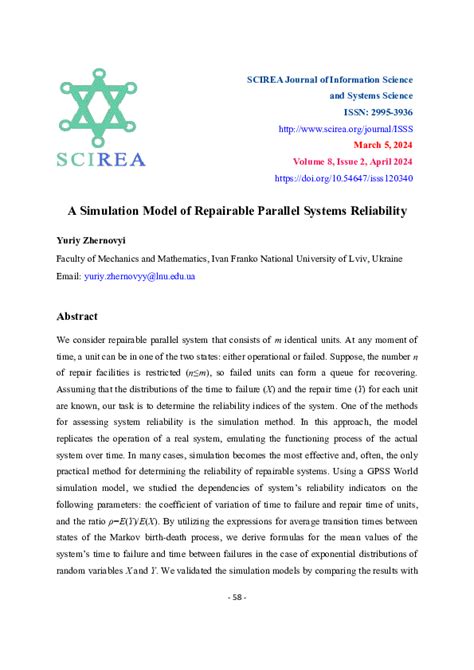 Pdf A Simulation Model Of Repairable Parallel Systems Reliability