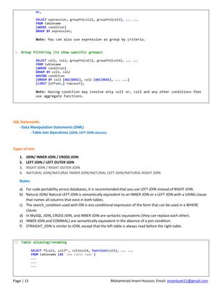 DBMS MySQL DDL DML Commands PDF