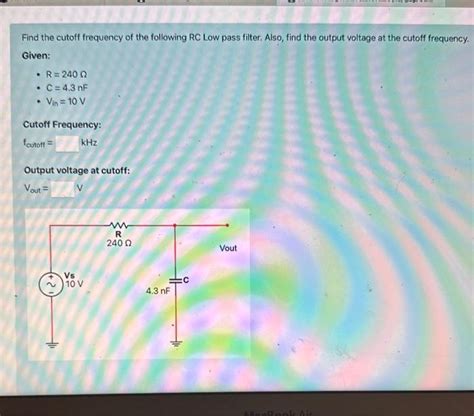 Solved Find The Cutoff Frequency Of The Following Rc Low