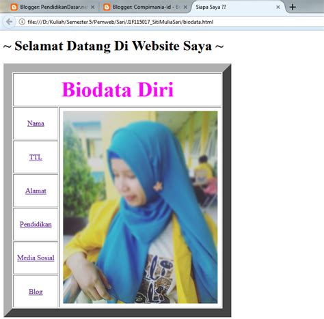 Membuat Biodata Sederhana Dan Menggunakan Link Pada Html ~ Compimania Id