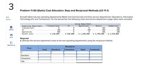 solved problem 11 60 static cost allocation step and