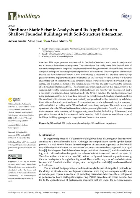 Pdf Nonlinear Static Seismic Analysis And Its Application To Shallow