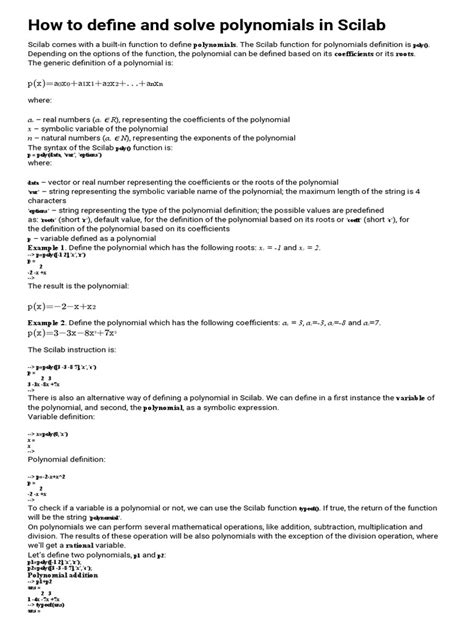 How To Define And Solve Polynomials In Scilab P X A X A X A X A