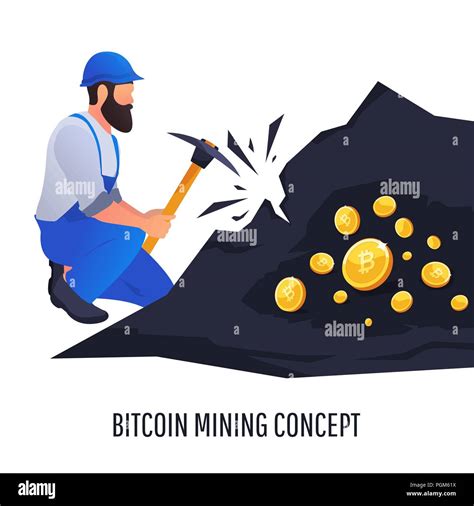 Mining Person Extracting Coins From Rock With A Pickaxe Vector