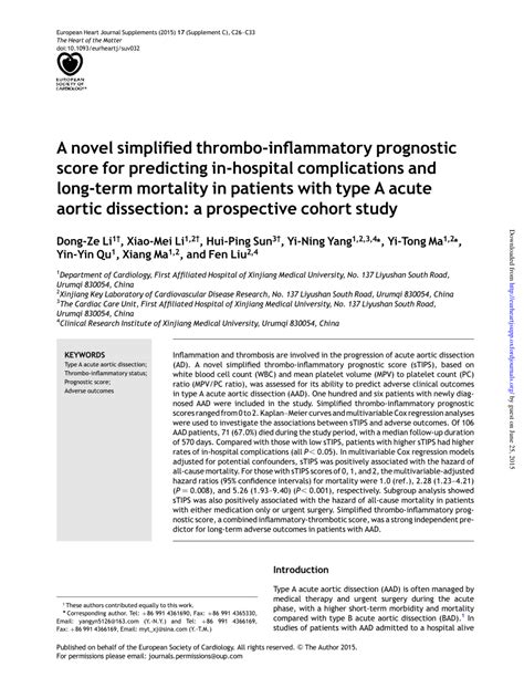 Pdf A Novel Simplified Thrombo Inflammatory Prognostic Score For Predicting In Hospital