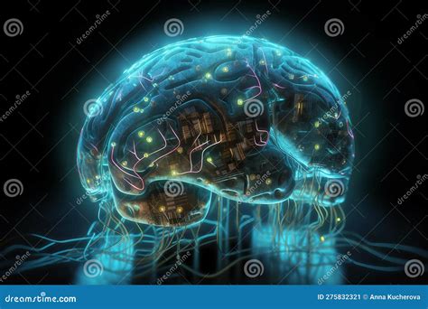 Wired Human Brain Merged With Circuitry Fusion Of Human And Ai Metaphor Generative Ai