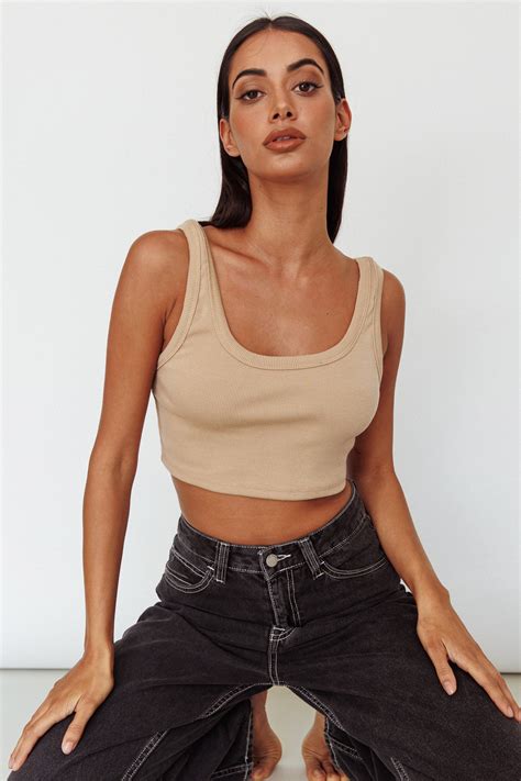Shop The Drifting Ribbed Crop Top Tan Selfie Leslie