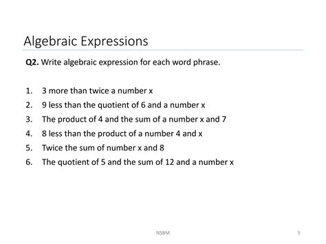 Lecture 3 Algebraic Expressions PPTX