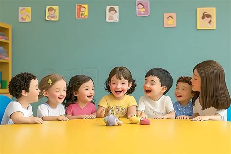 老师ai数字艺术 老师卡通手绘风儿童学生团体围坐桌子旁玩耍互动场景插画 Ai插画免费下载png格式4032像素编号71720947 千图网