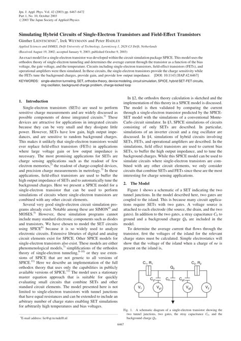 Pdf Simulating Hybrid Circuits Of Single Electron Transistors And Field Effect Transistors