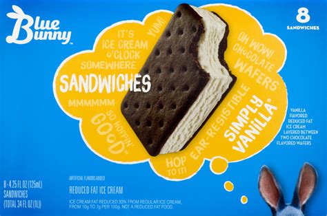 Blue Bunny Ice Cream Sandwiches Simply Vanilla 8 Ct Blue Bunny