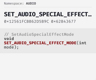 SetAudioSpecialEffectMode FiveM Natives Cfx Re Docs