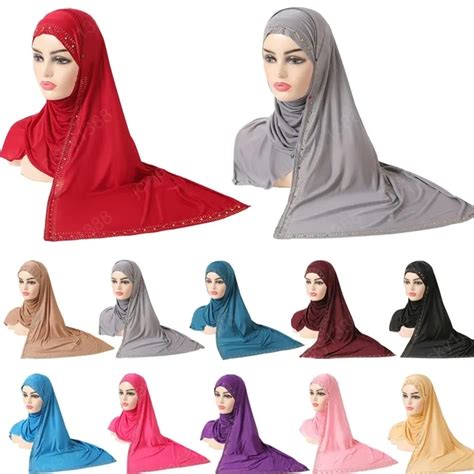 Rhinestone Embellished Womens Long Headscarf Islamic Muslim Hijab