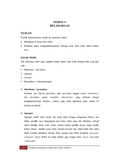 Pdf Pbo Modul 05 Relasi Kelas