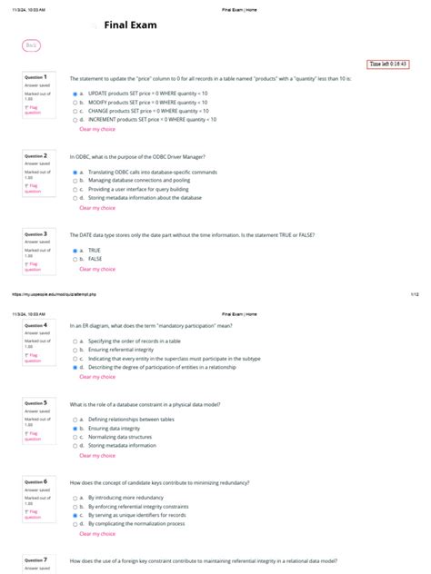 Final Exam Cs 2203 Databases 1 Pdf Data Management Databases