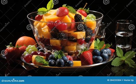 A Glass Of Fruit Salad Generative Ai Stock Illustration