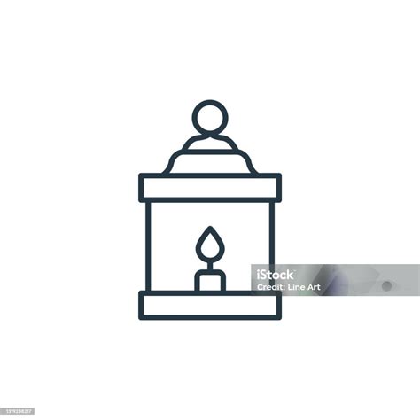 골동품 컨셉의 랜턴 아이콘 벡터 랜턴 편집 가능한 스트로크의 얇은 선 그림입니다 웹 및 모바일 앱 로고 인쇄 미디어에 사용할 랜턴 선형 기호 10월에 대한 스톡 벡터 아트